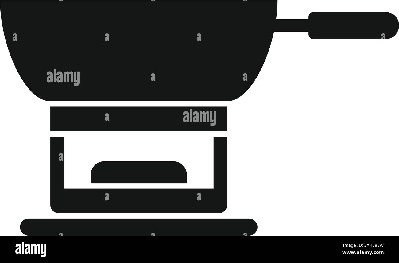 Simple icon of a wok cooking on a stove with fire burning below Stock ...