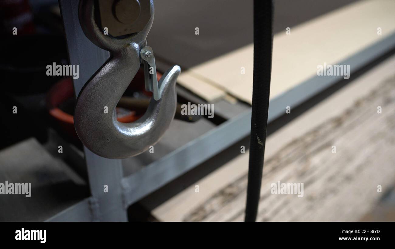 Metal industrial chains with a hook in the workshop of a metallurgical ...