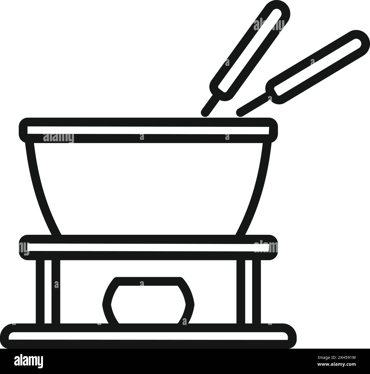 Simple line art icon of a fondue set with two forks, ready for dipping ...