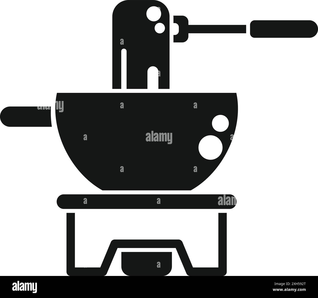 Simple icon of a fondue pot with a dipping fork over a burner Stock ...