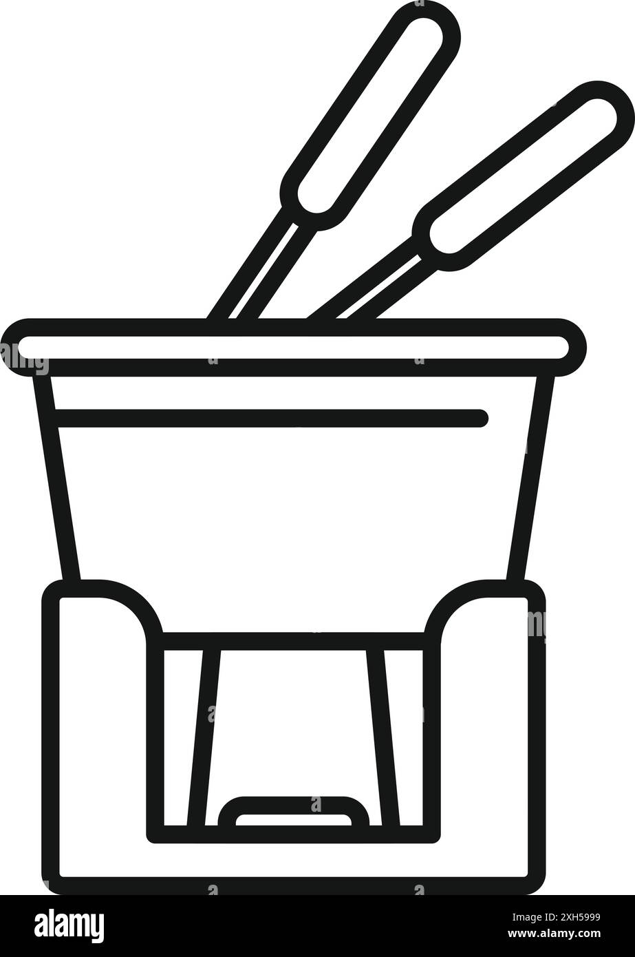 Simple line drawing of a fondue set on a stove, ready for dipping fruit ...