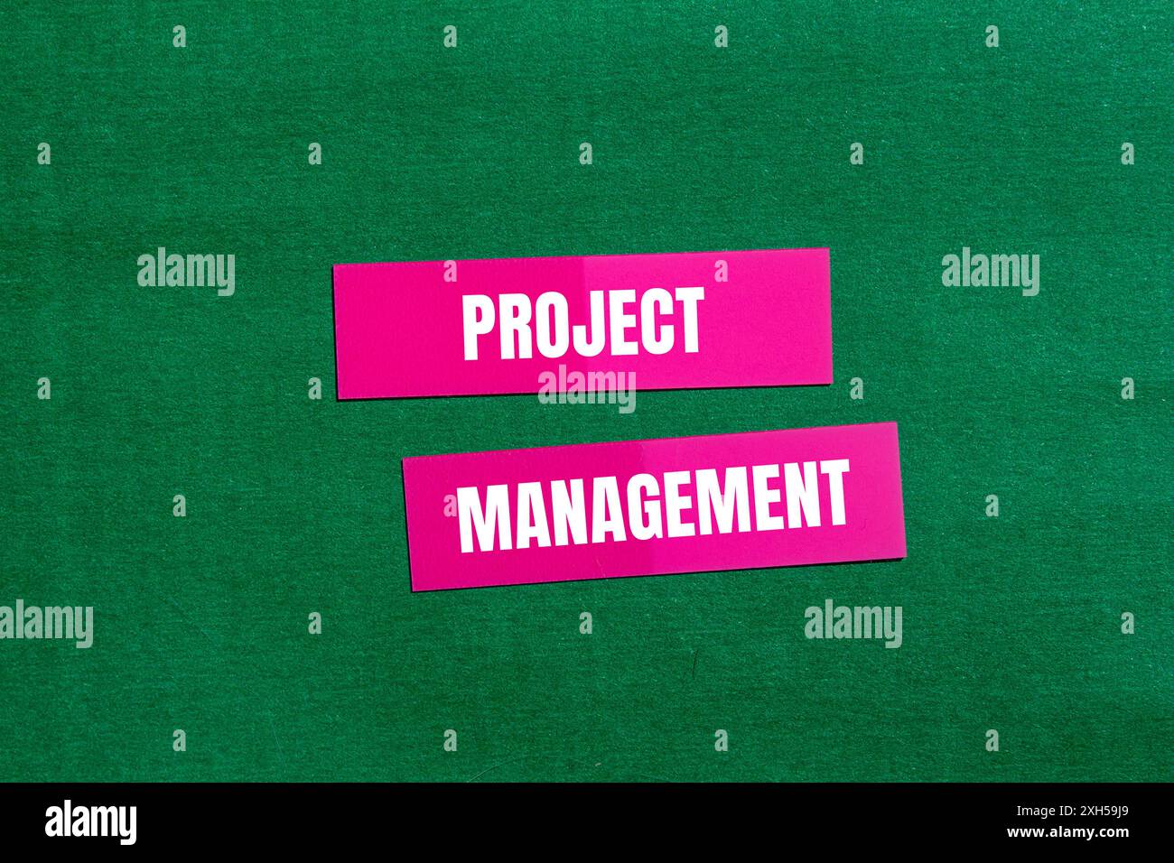 Project management message written on pink paper with green background ...
