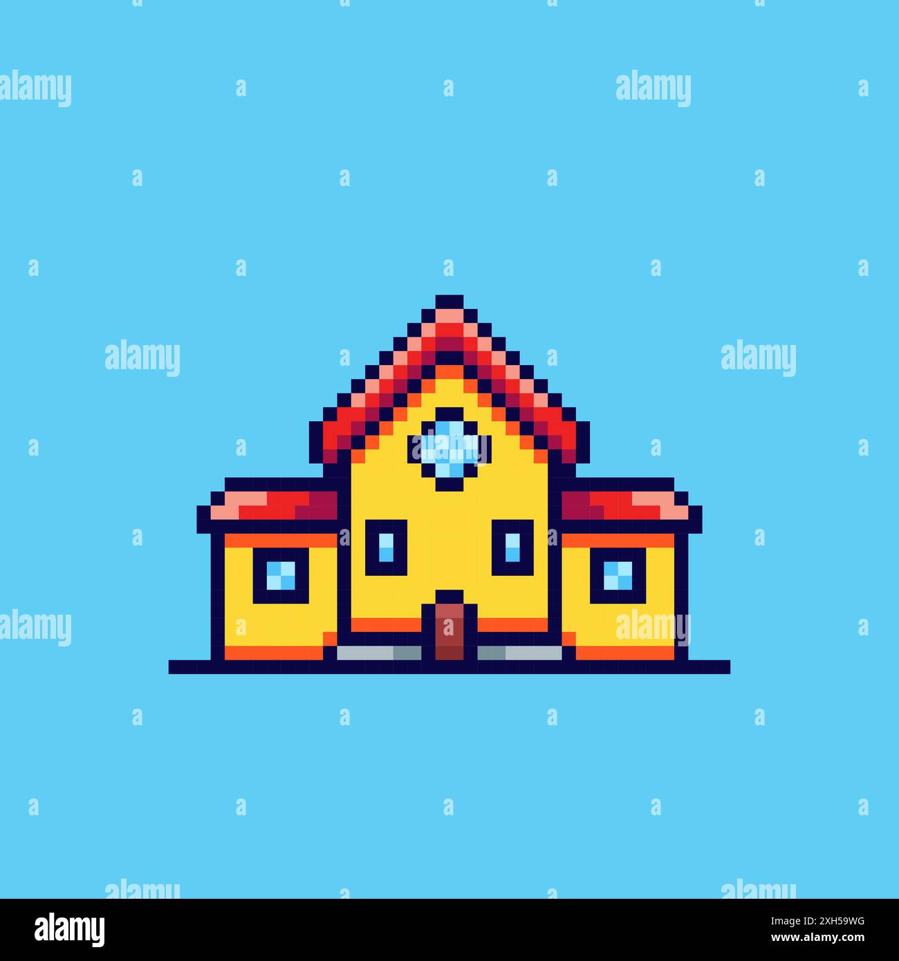 Vector Illustration of school building with Pixel Art Design, perfect for game assets themed ...