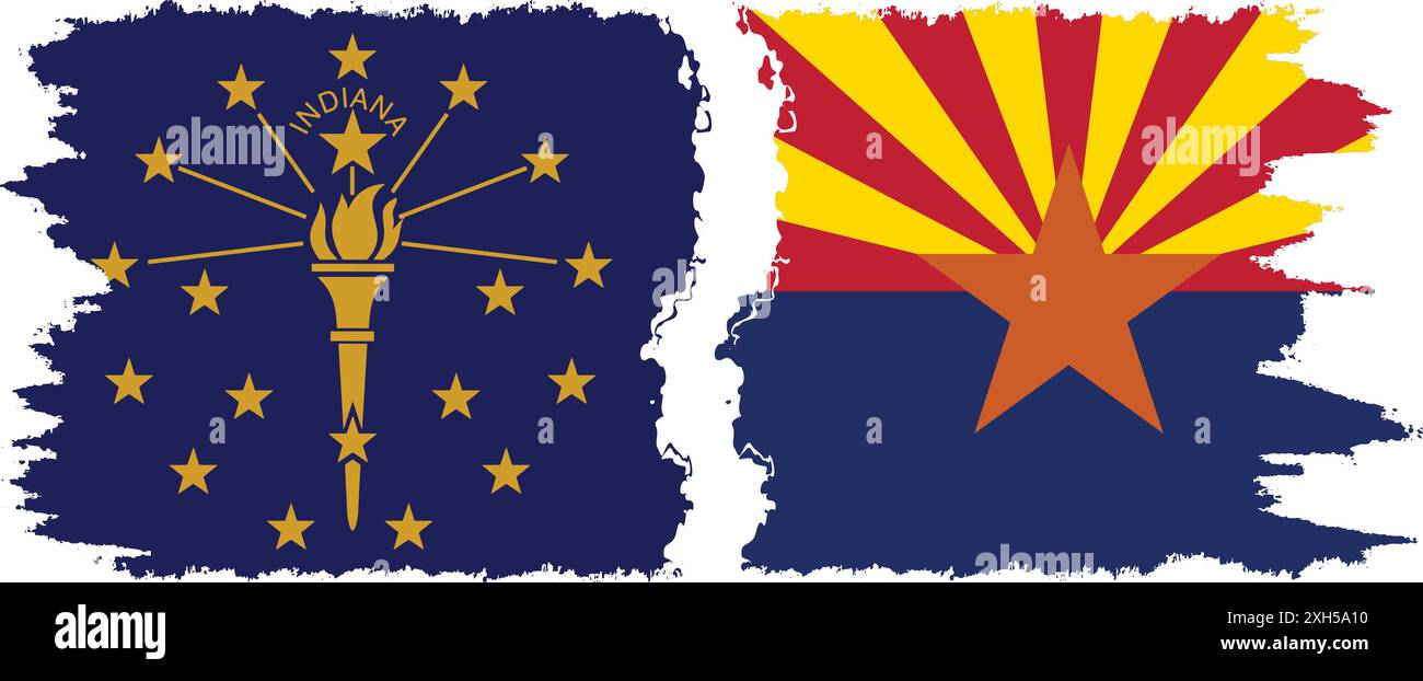 Arizona and Indiana states grunge brush flags connection, vector Stock ...