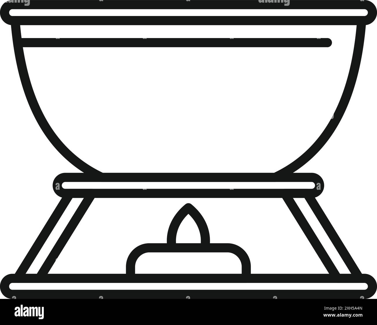 Simple line art illustration of a cooking pot warming on a burning ...