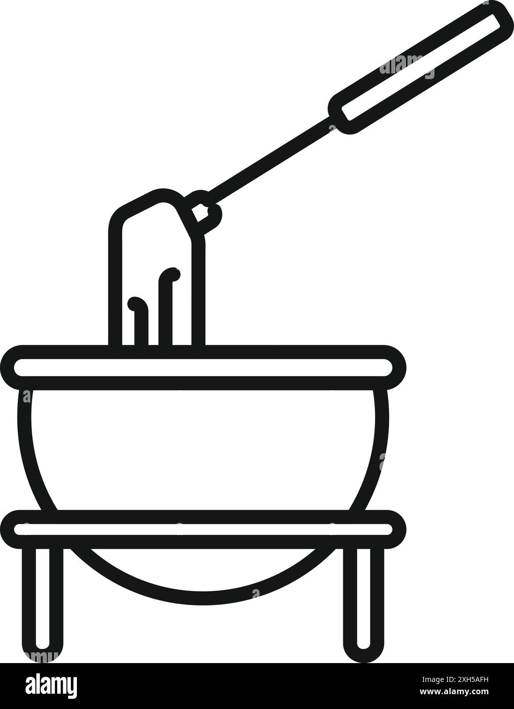 Line drawing of a fondue fork dipping food into a pot of melted cheese ...