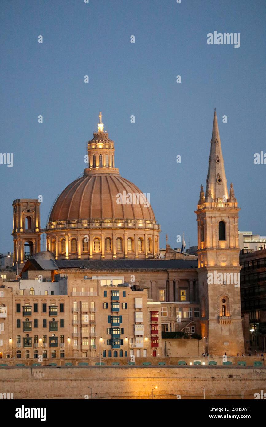Malta Basilica at night Stock Photo - Alamy