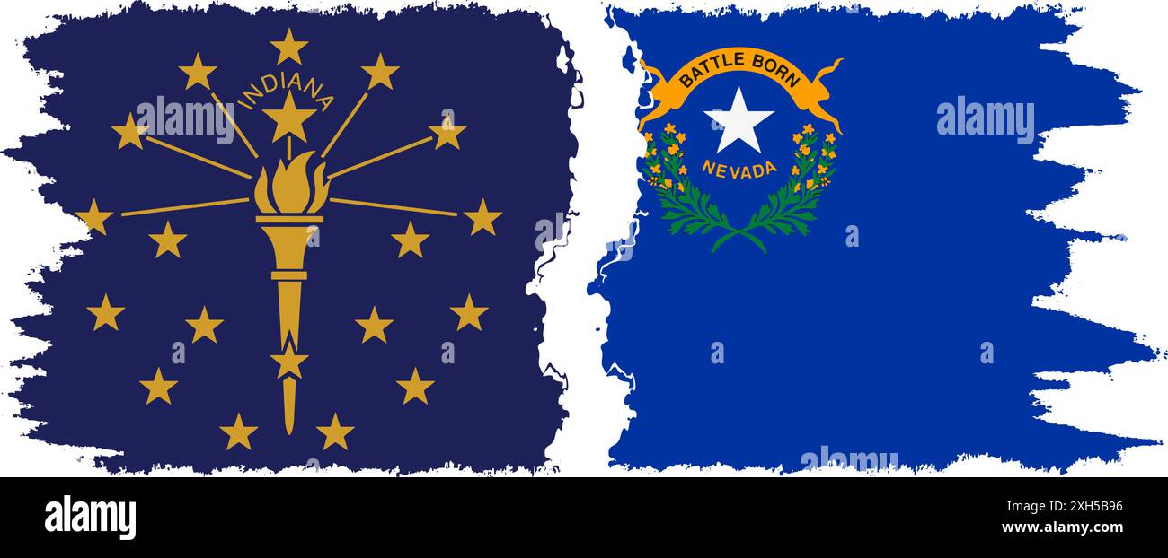 Nevada and Indiana states grunge brush flags connection, vector Stock ...