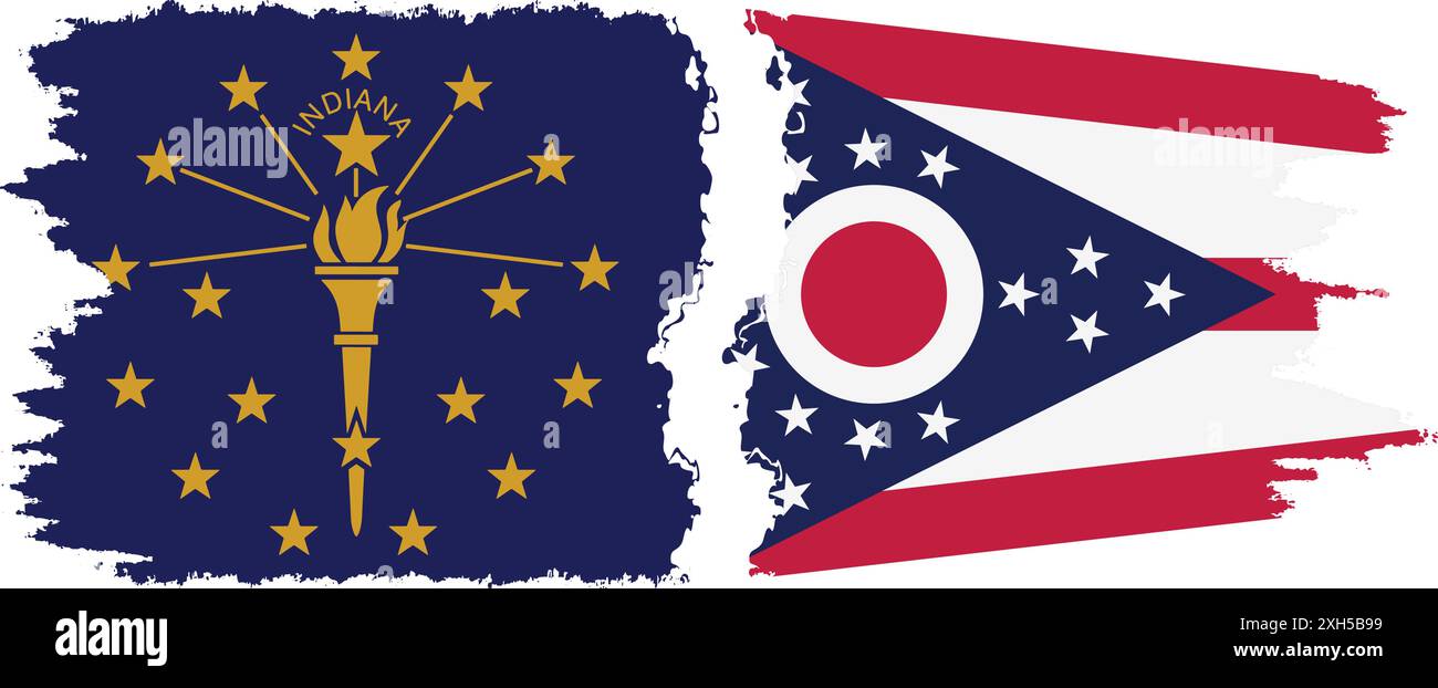 Ohio and Indiana states grunge brush flags connection, vector Stock ...