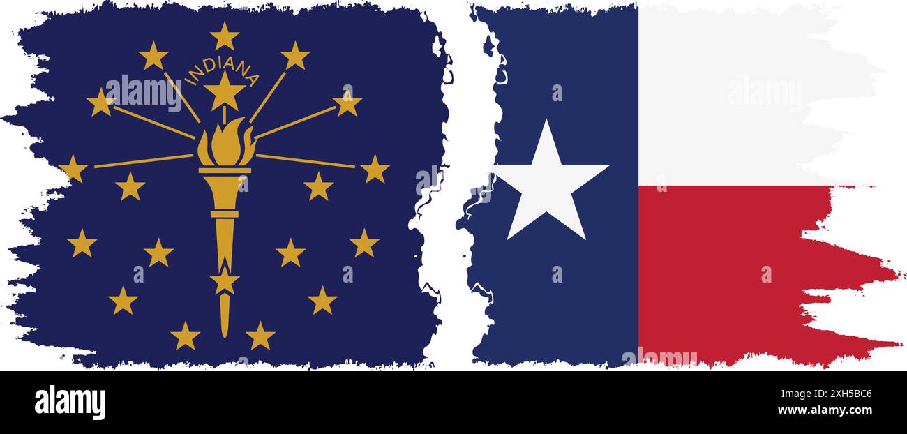 Texas and Indiana states grunge brush flags connection, vector Stock ...