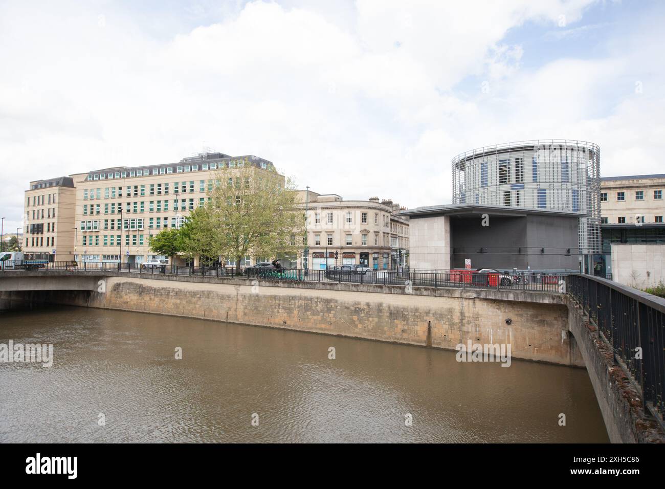 Views of Bath College, the bus station and the River Avon in Bath in ...