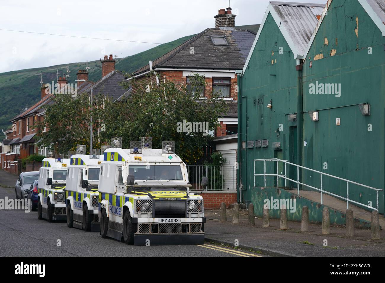 PSNI Pangolin Public Order Vehicles parked near the Ardoyne shops in ...