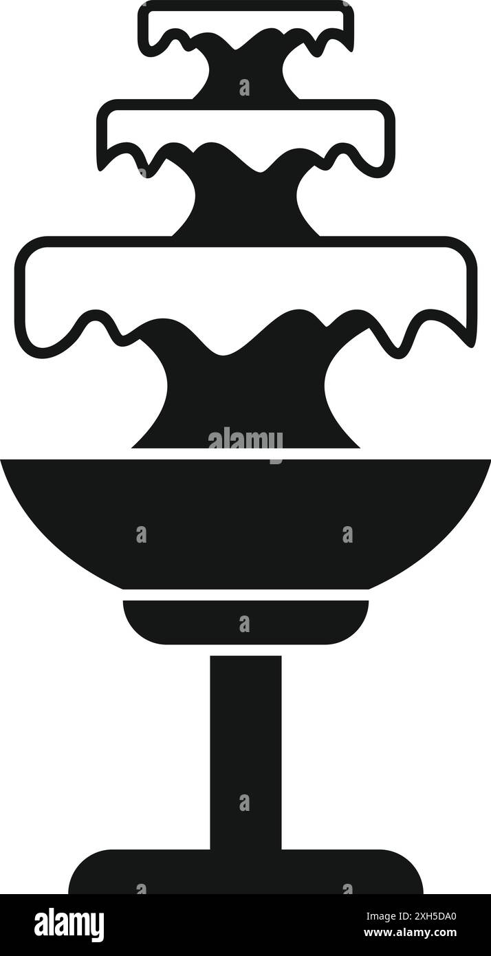 Black silhouette of an elegant three tier fountain with water cascading ...