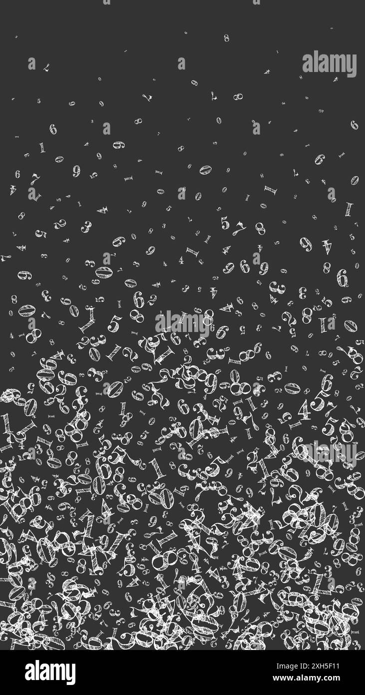 Scattered numbers. White chalk digits flying chaotic. Back to school ...