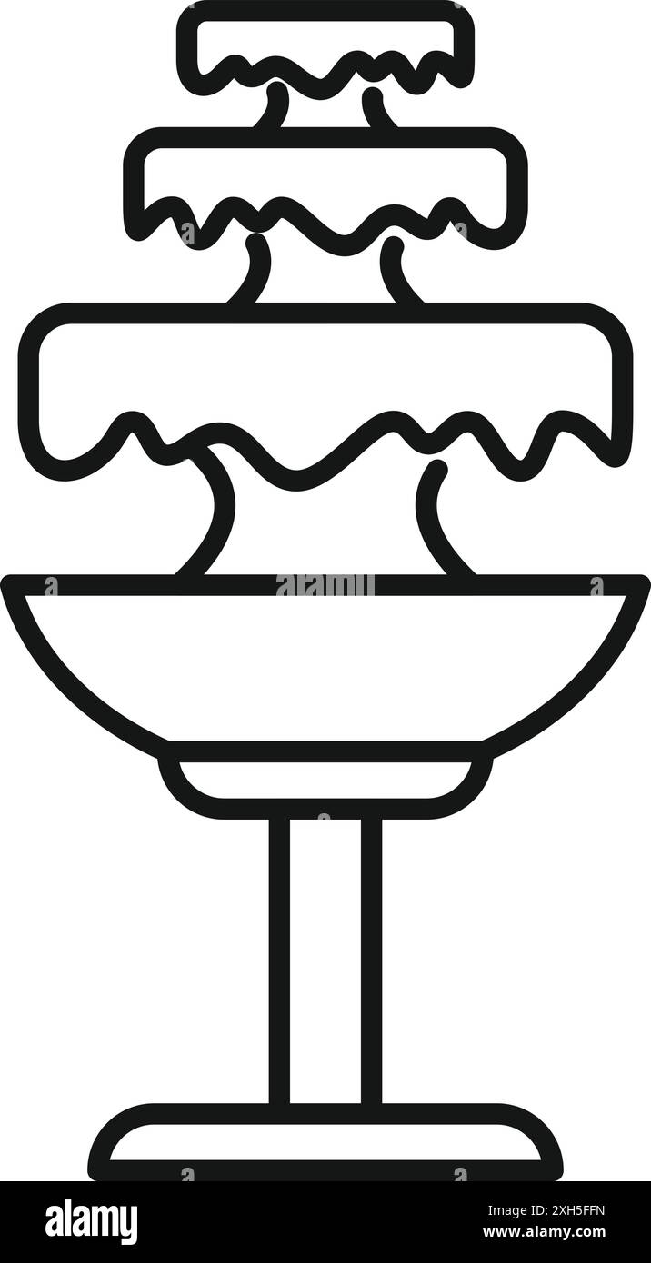 Simple line drawing of an outdoor water fountain cascading water into a ...