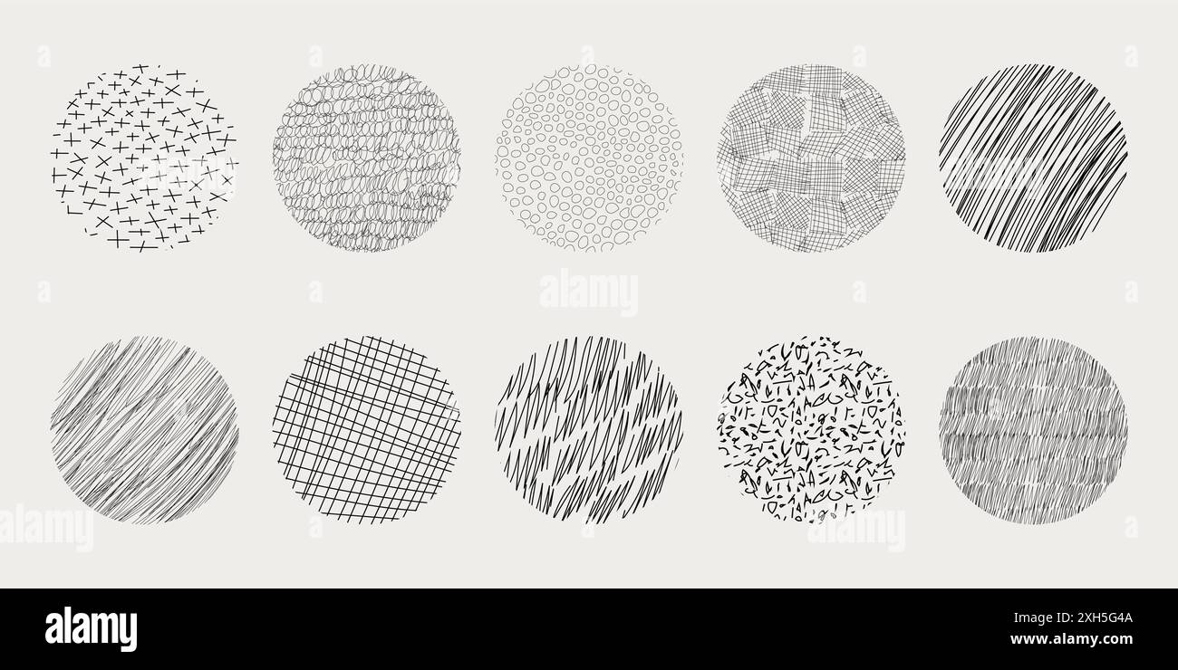 Textures set, collection hand drawn abstract monochrome brush marks ...