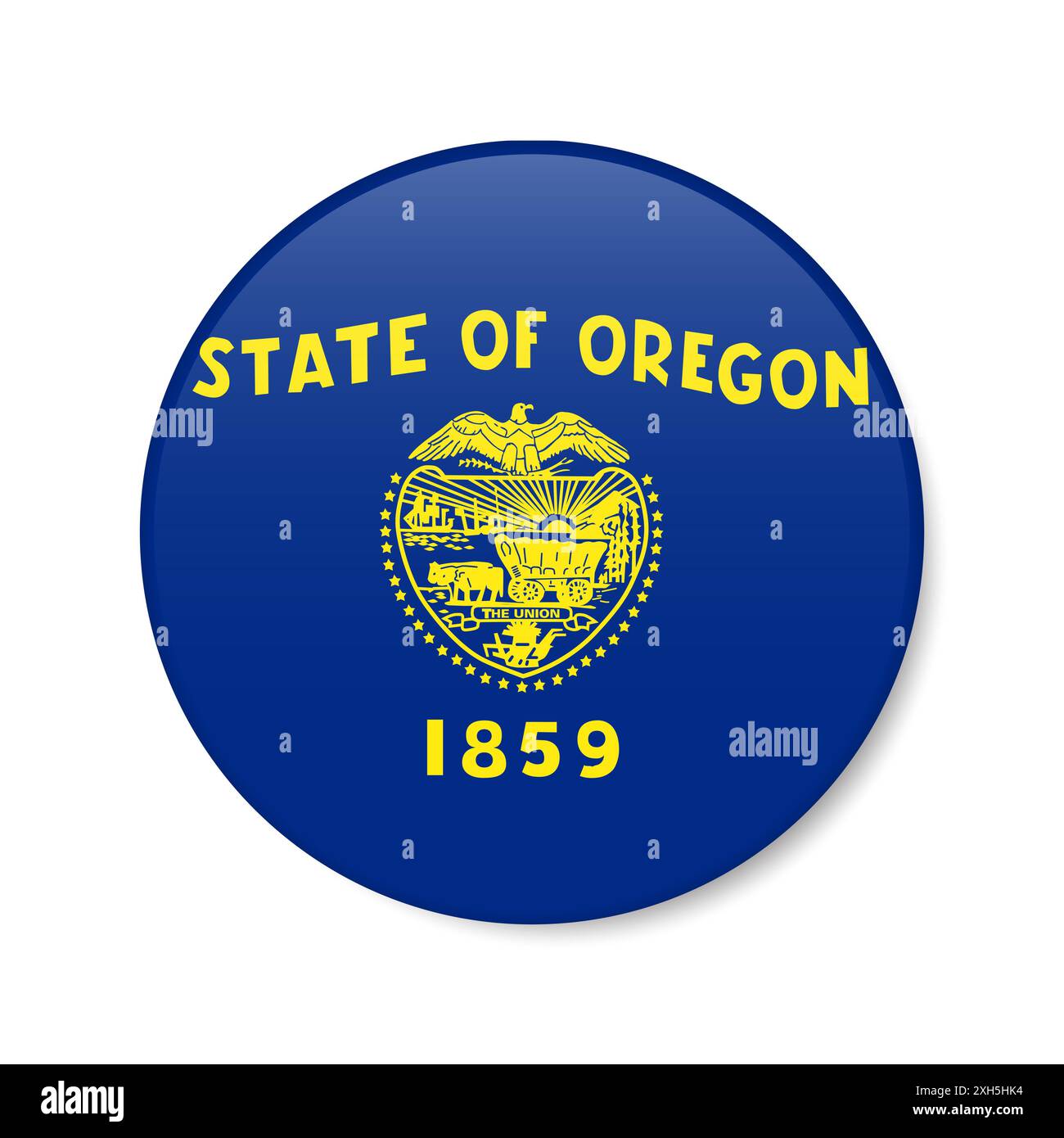 Oregon flag circle button icon, US state round badge with shadow. 3D ...