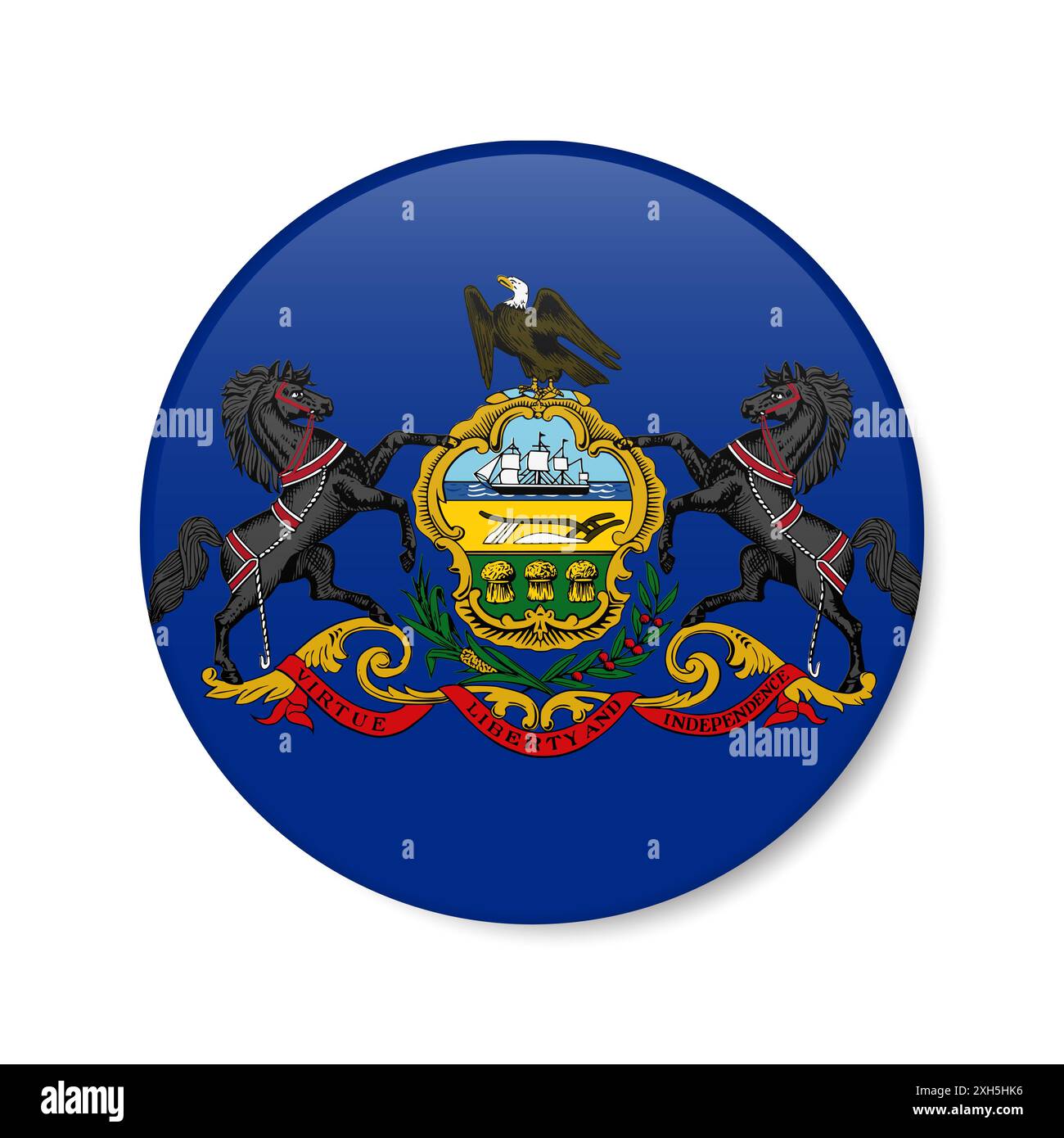 Pennsylvania flag circle button icon, US state round badge with shadow ...