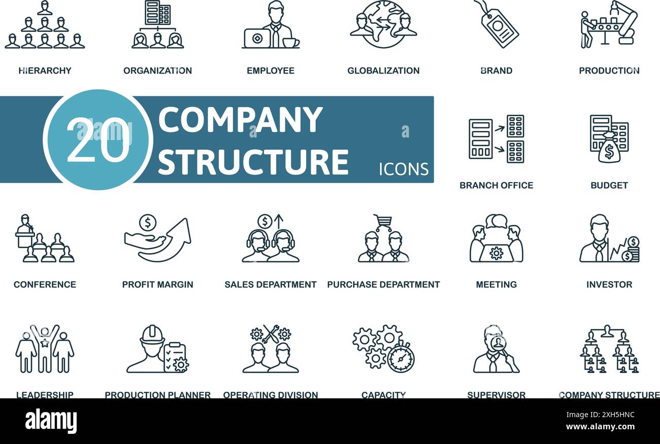 Company Structure thin line icon set. Hierarchy, Organization, Employee ...