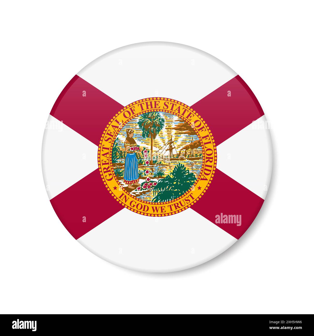 Florida flag circle button icon, US state round badge with shadow. 3D ...