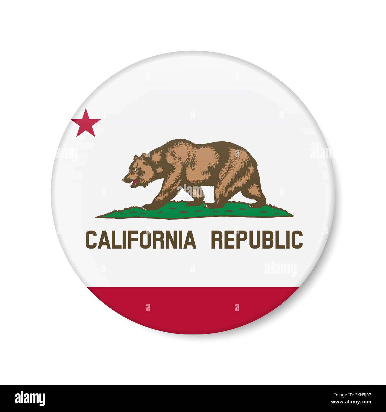 California flag circle button icon, US state round badge with shadow ...