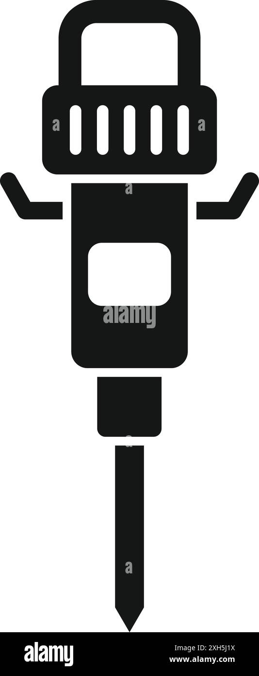 Simple and bold black and white icon of a pneumatic drill, a tool ...