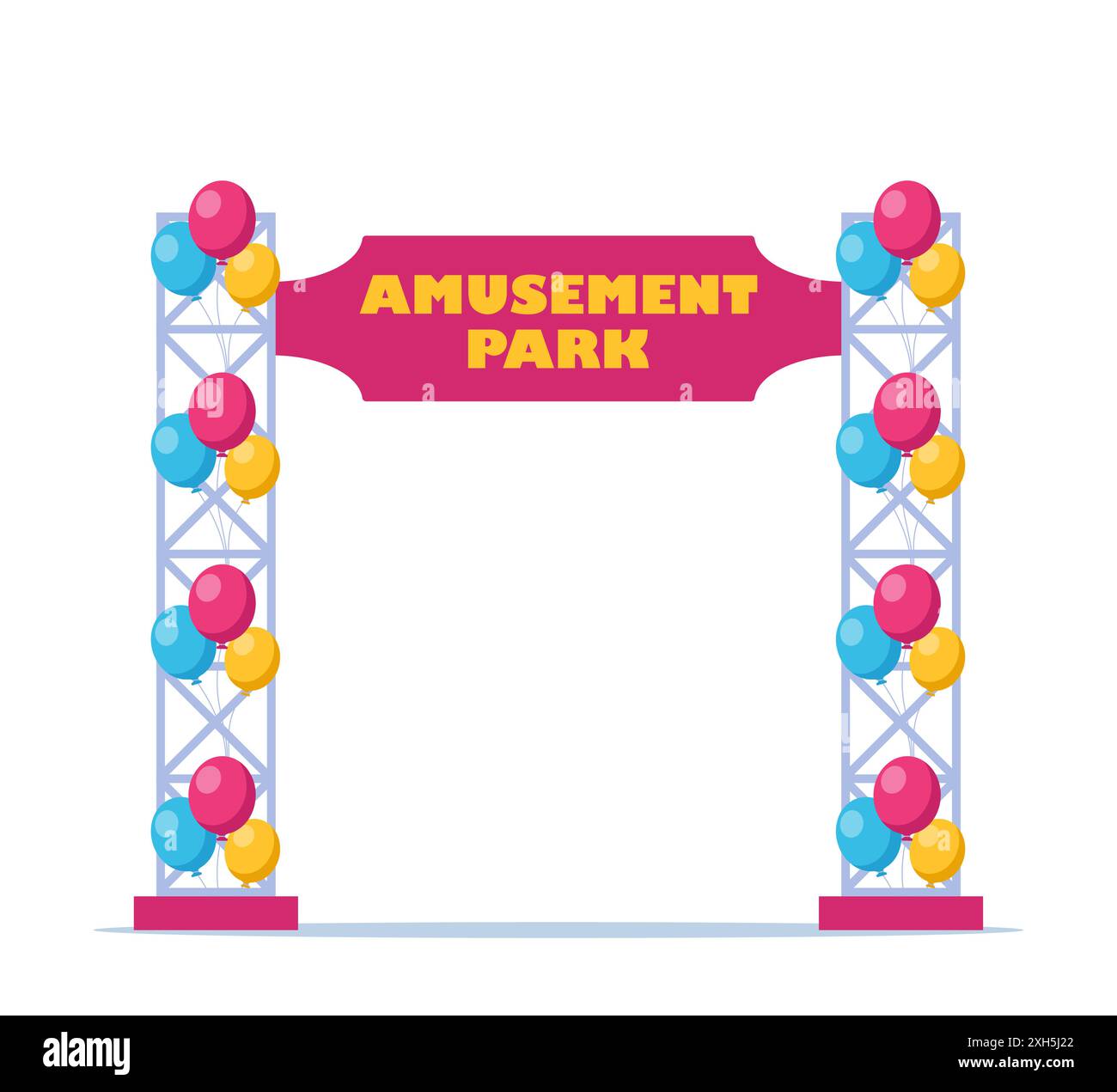 Amusement park entry gate with balloons. Vector illustration in flat ...