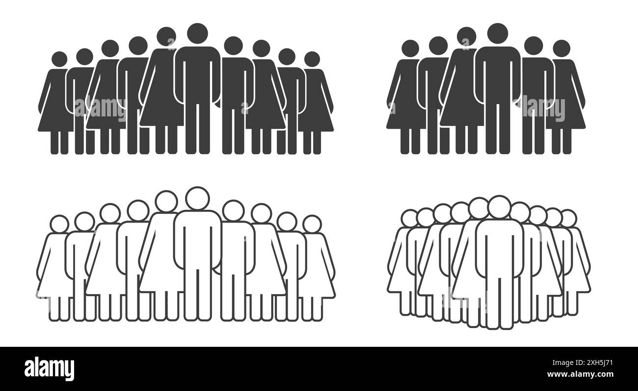 Large and small solid black and outline groups of men and women. Stick ...