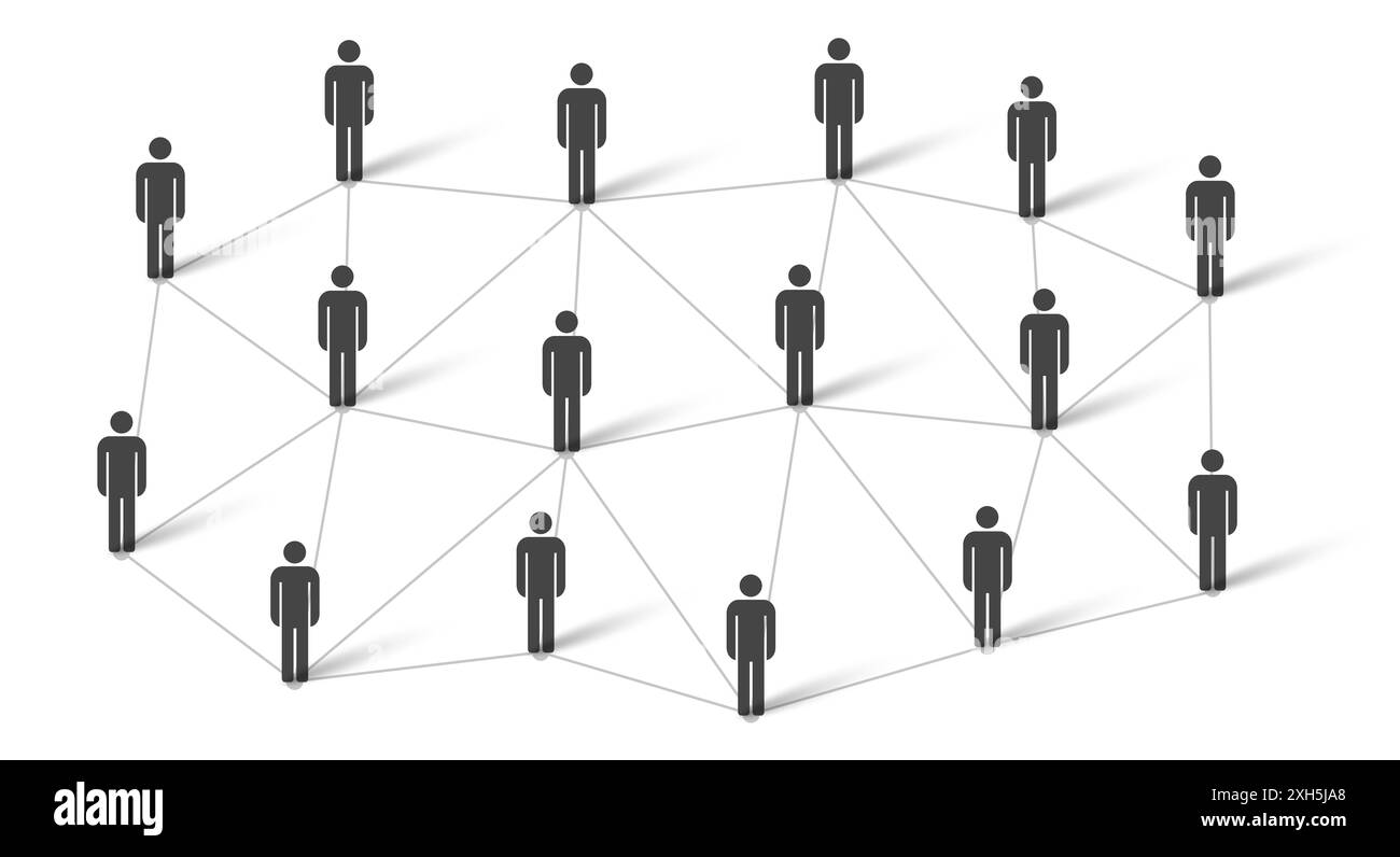 Social network, connecting people stick figure group. Flat illustration ...