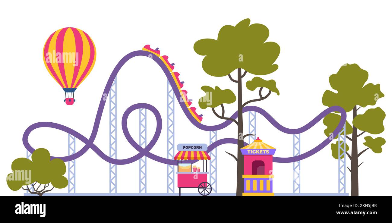 Roller coaster in amusement park. Illustration in flat style isolated ...