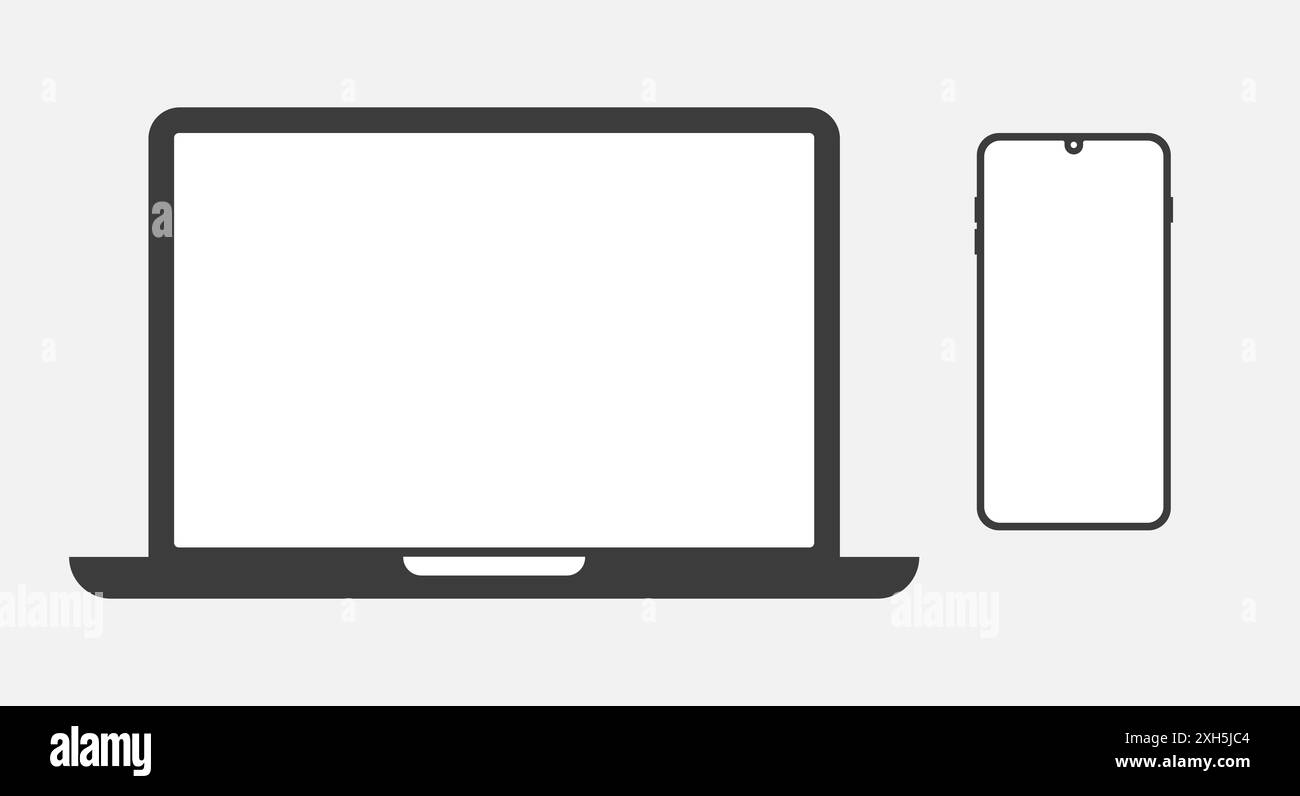 Laptop and smartphone with blank white empty screen. Flat illustration ...