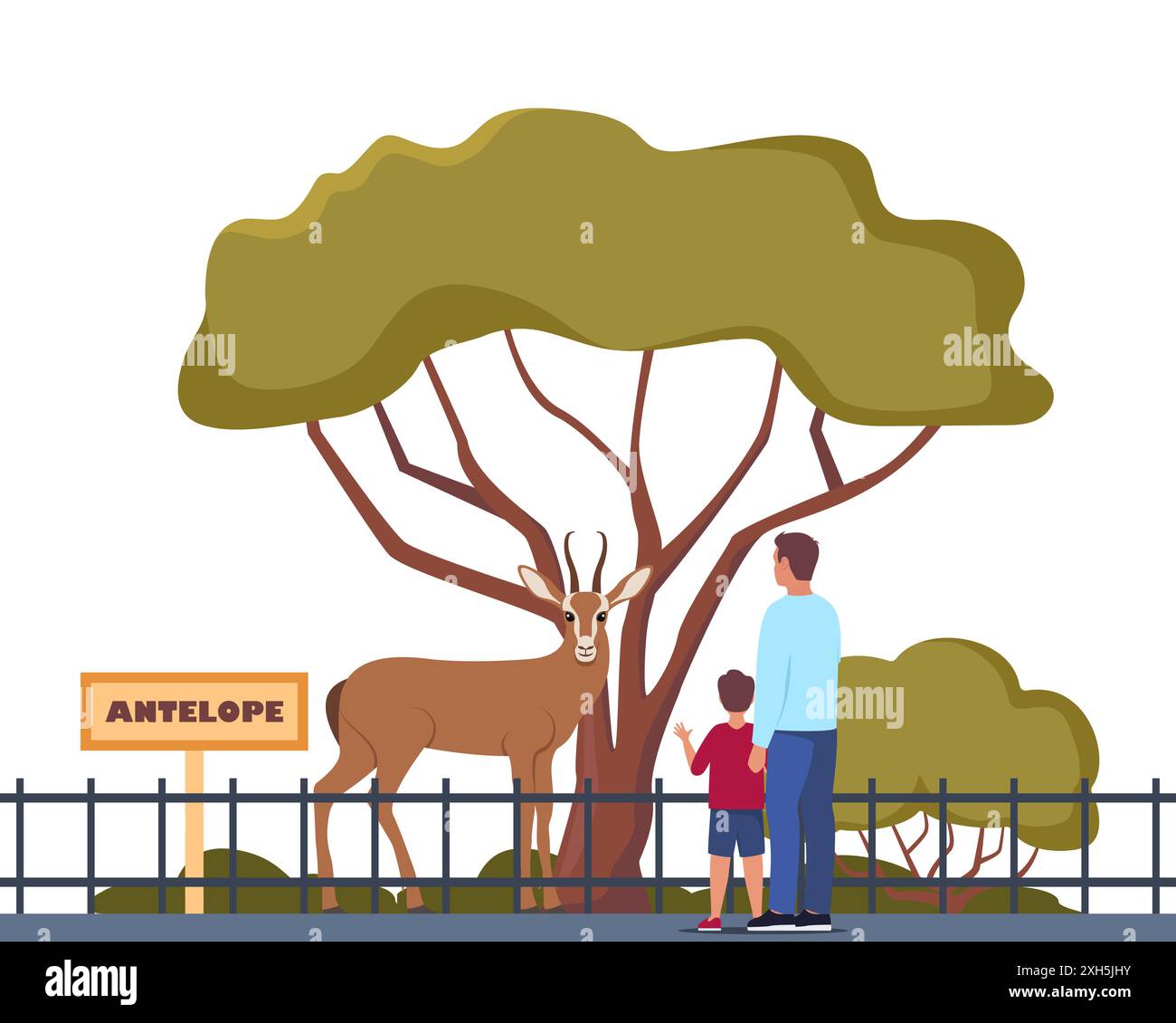 Antelope on territory of wildlife zoo park surrounded by fence. Parent ...