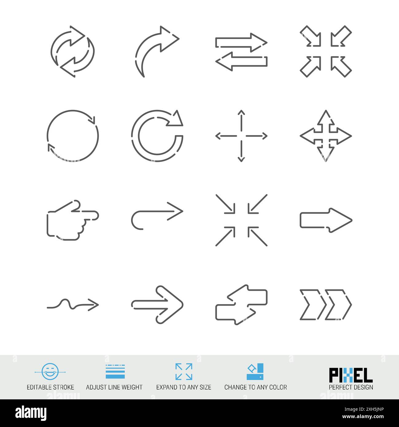 Arrows related line icon set isolated on white. Pixel perfect design ...