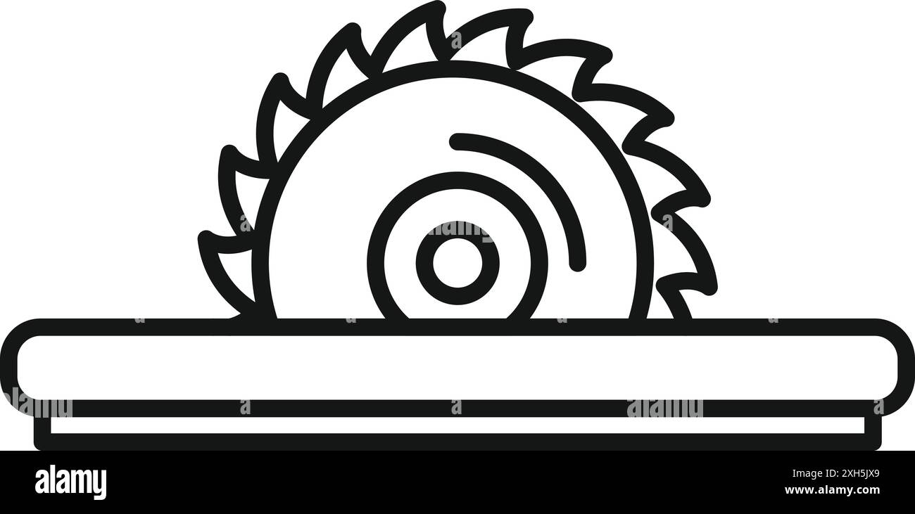 Circular saw blade cutting through a wood plank, representing carpentry ...