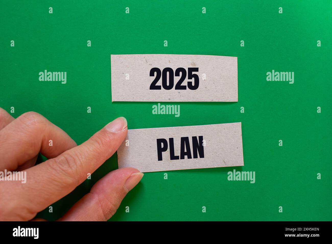 2025 plan message written on paper pieces with green background ...