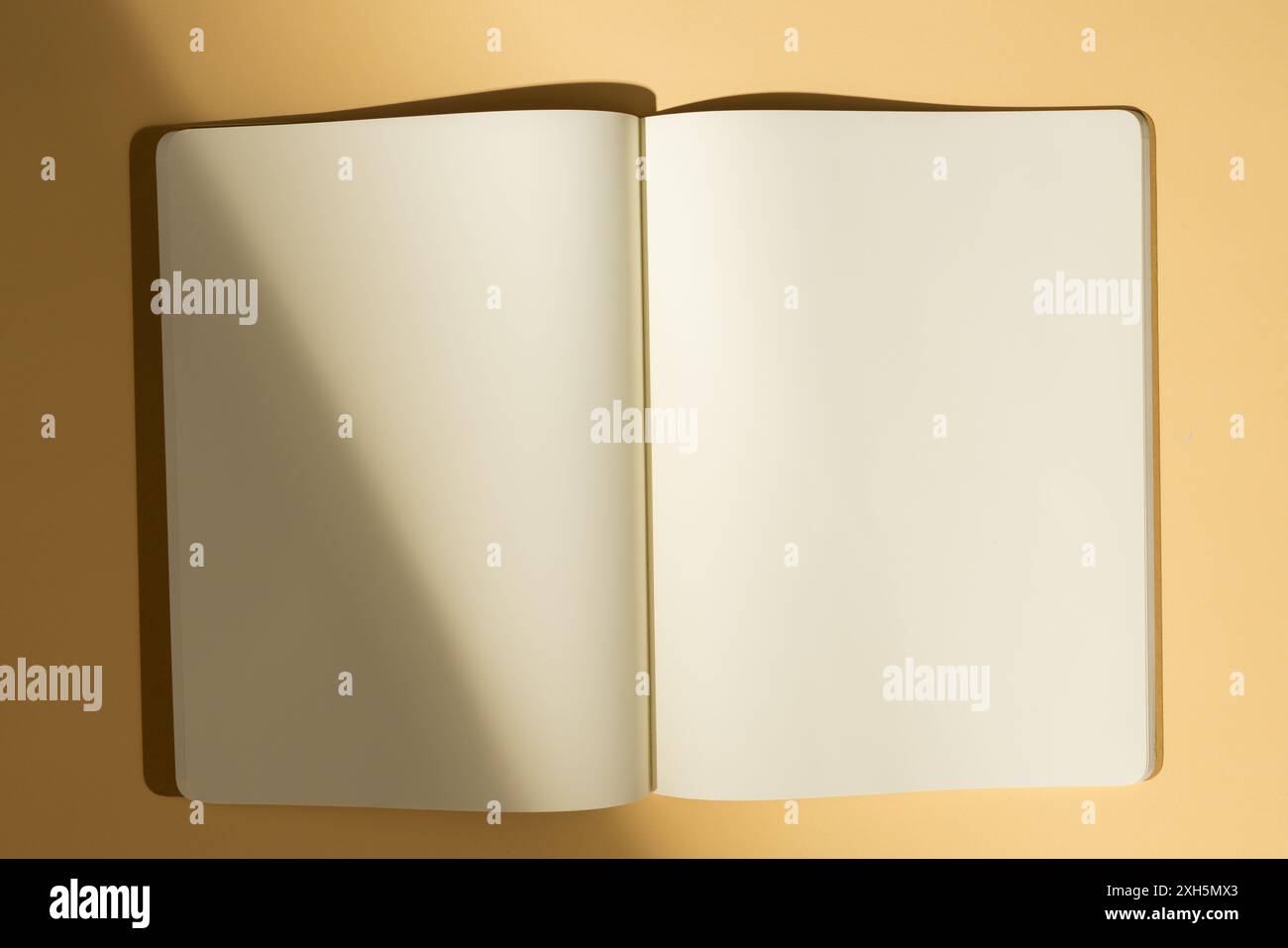 Open blank notebook on a beige surface, with copy space. Ideal for a ...