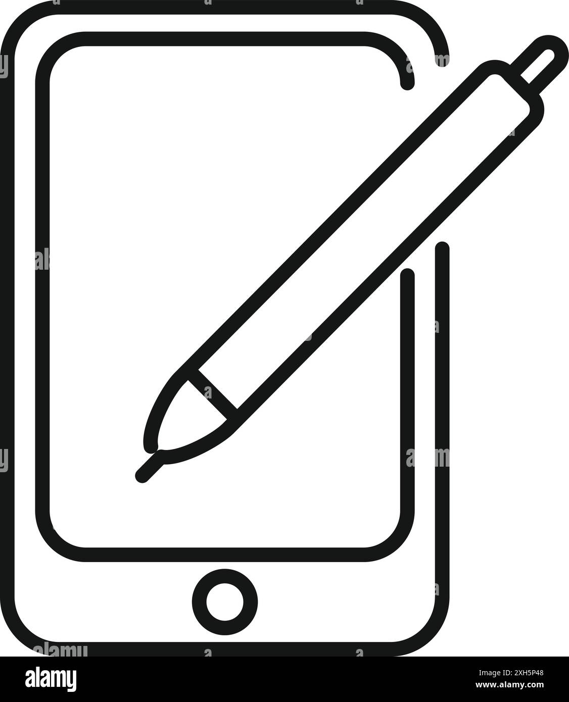 Line drawing of a stylus pen being used on a tablet, representing ...