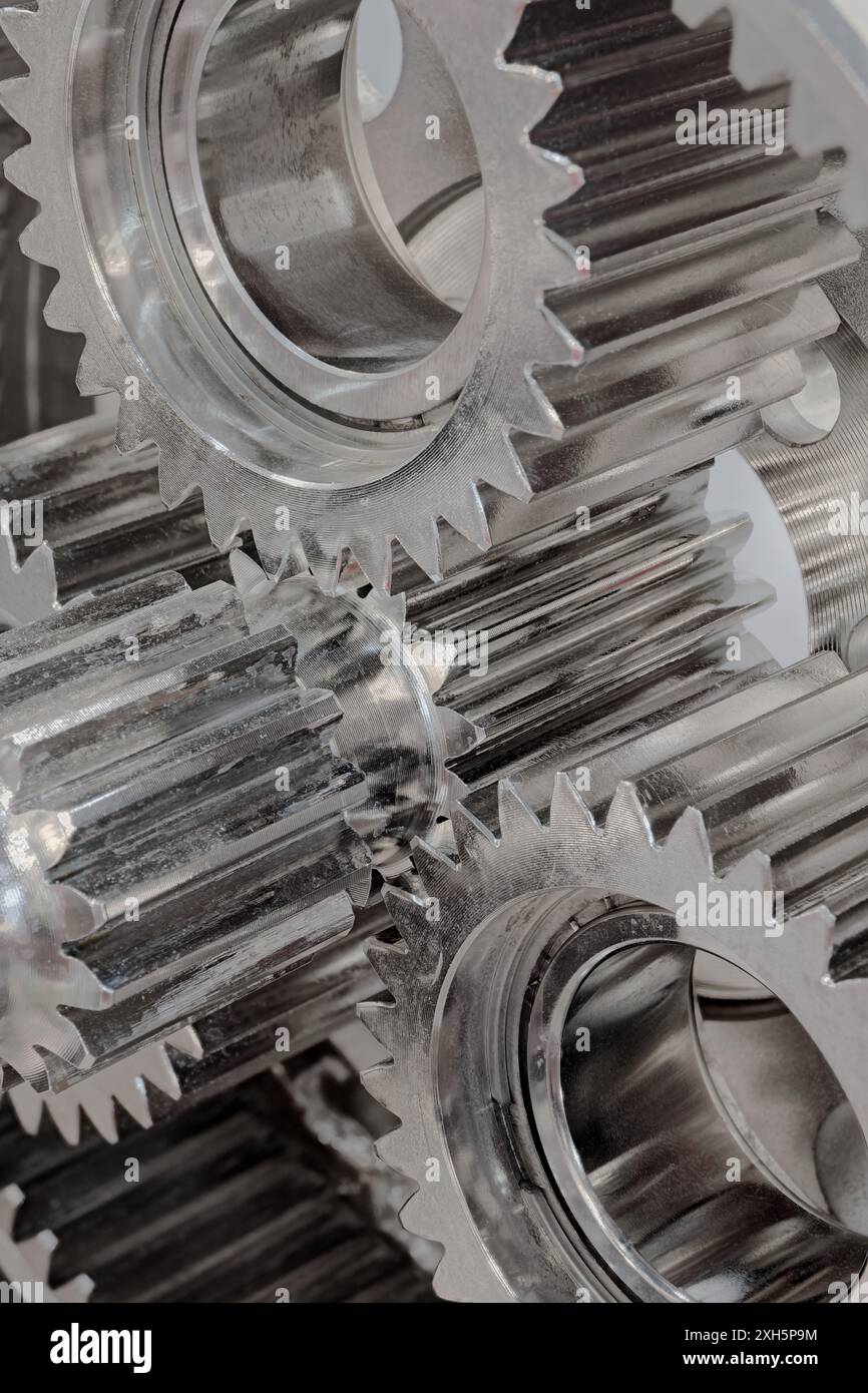 Group of pinions, part of gear box or servo mechanism, close up shot ...