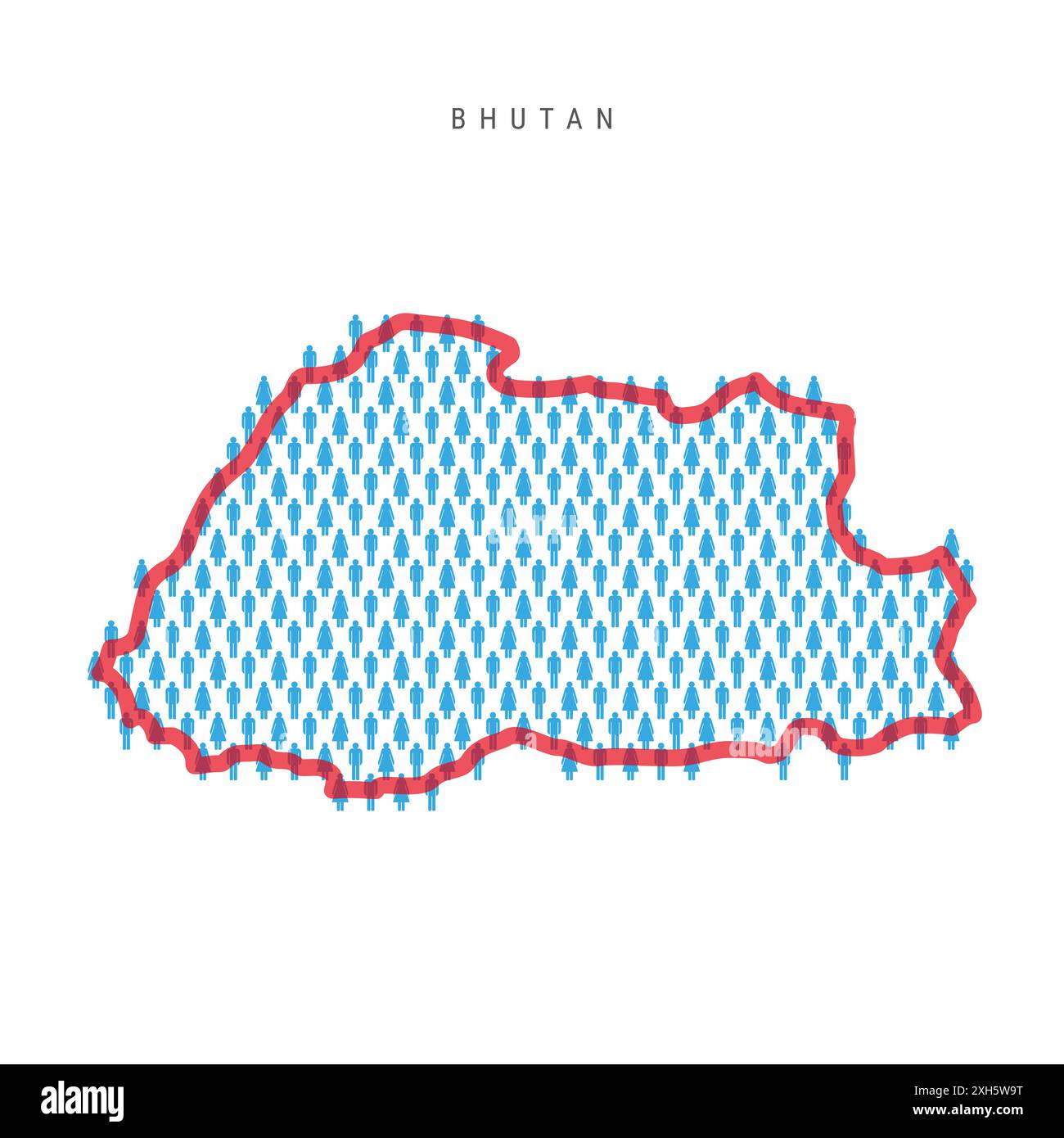 Bhutan population map. Stick figures Bhutanese people map with bold red ...