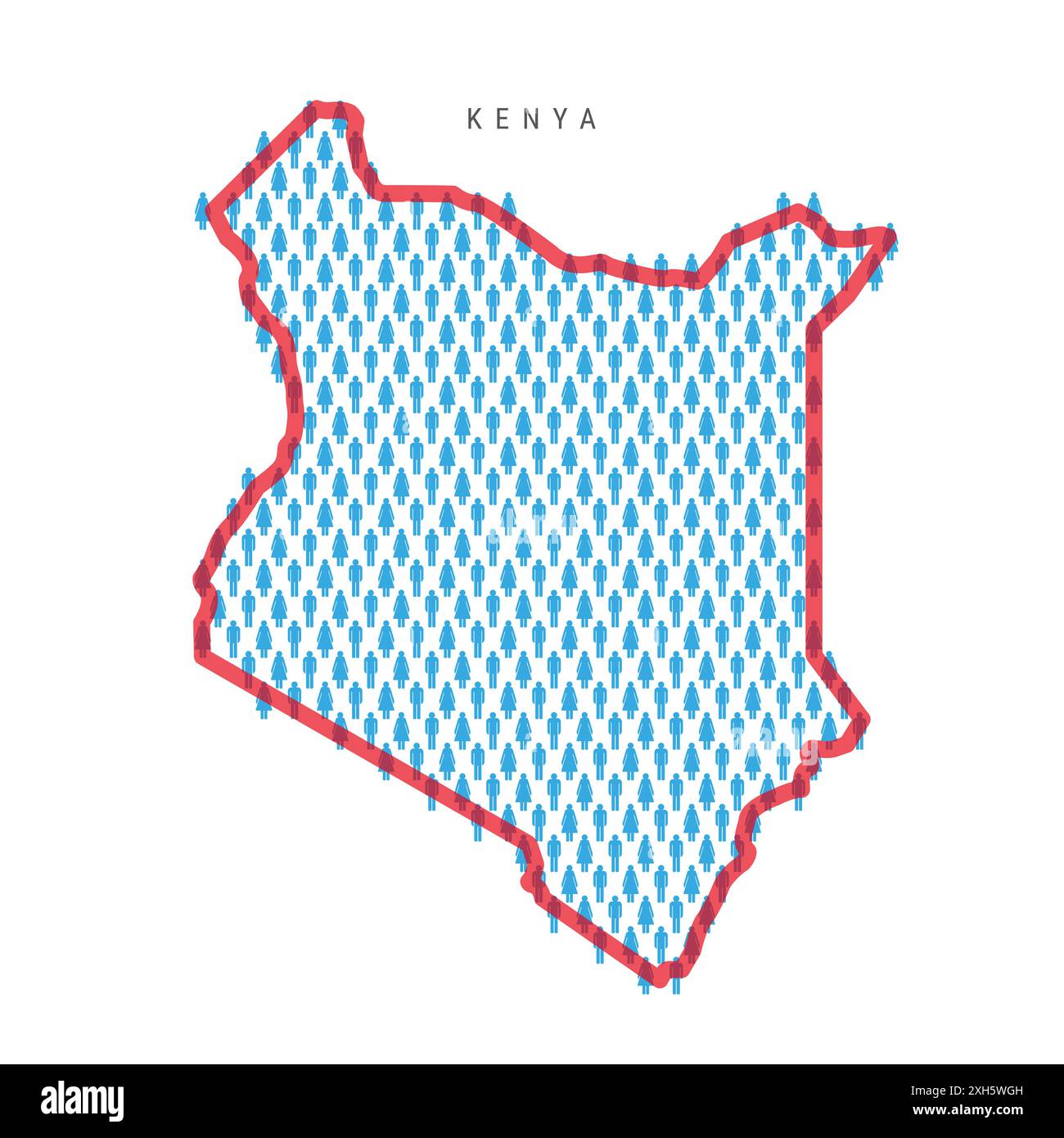 Kenya population map. Stick figures Kenyan people map with bold red ...