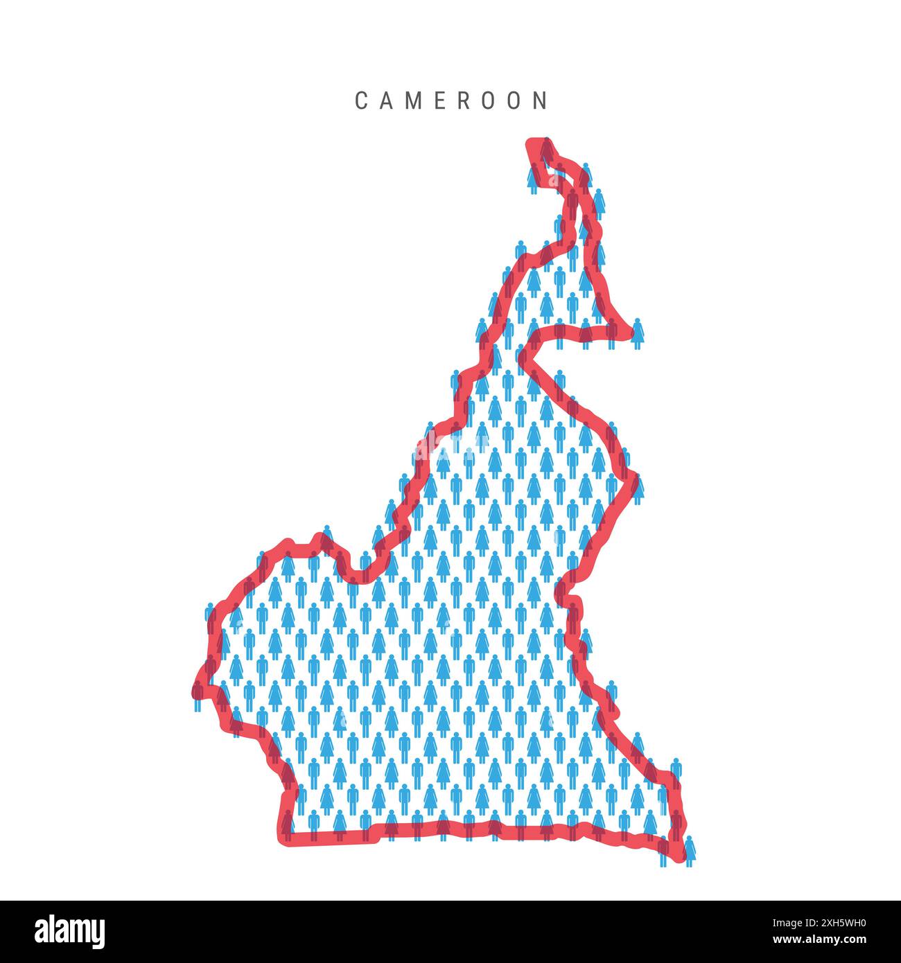Cameroon population map. Stick figures Cameroonian people map with bold ...