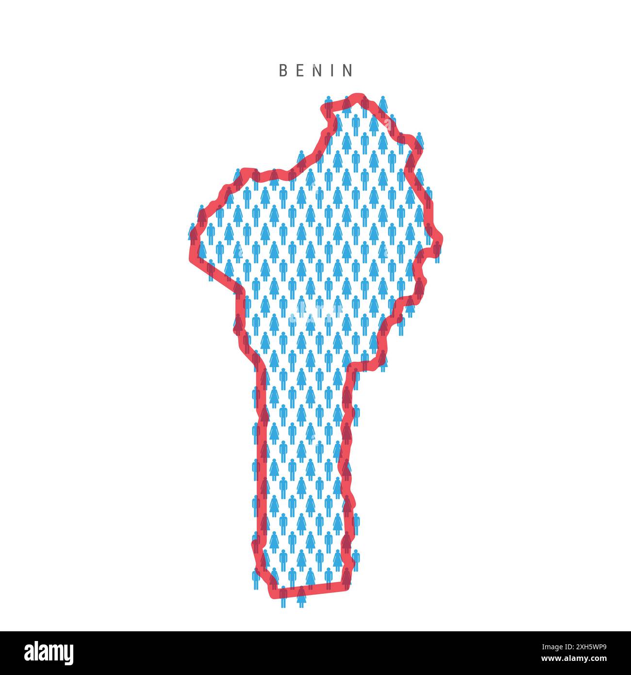 Benin population map. Stick figures Dahomey people map with bold red ...