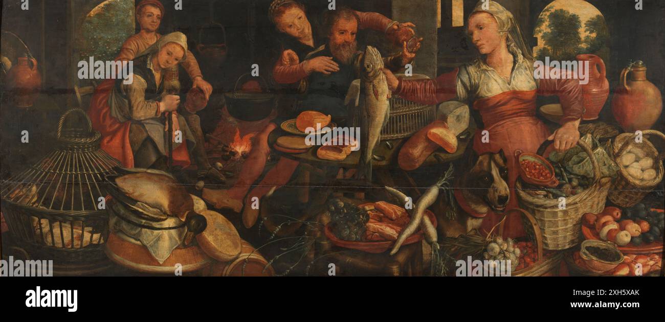 Kitchen scene painting by Pieter Aertsen Pieter Aertsen Stock Photo - Alamy