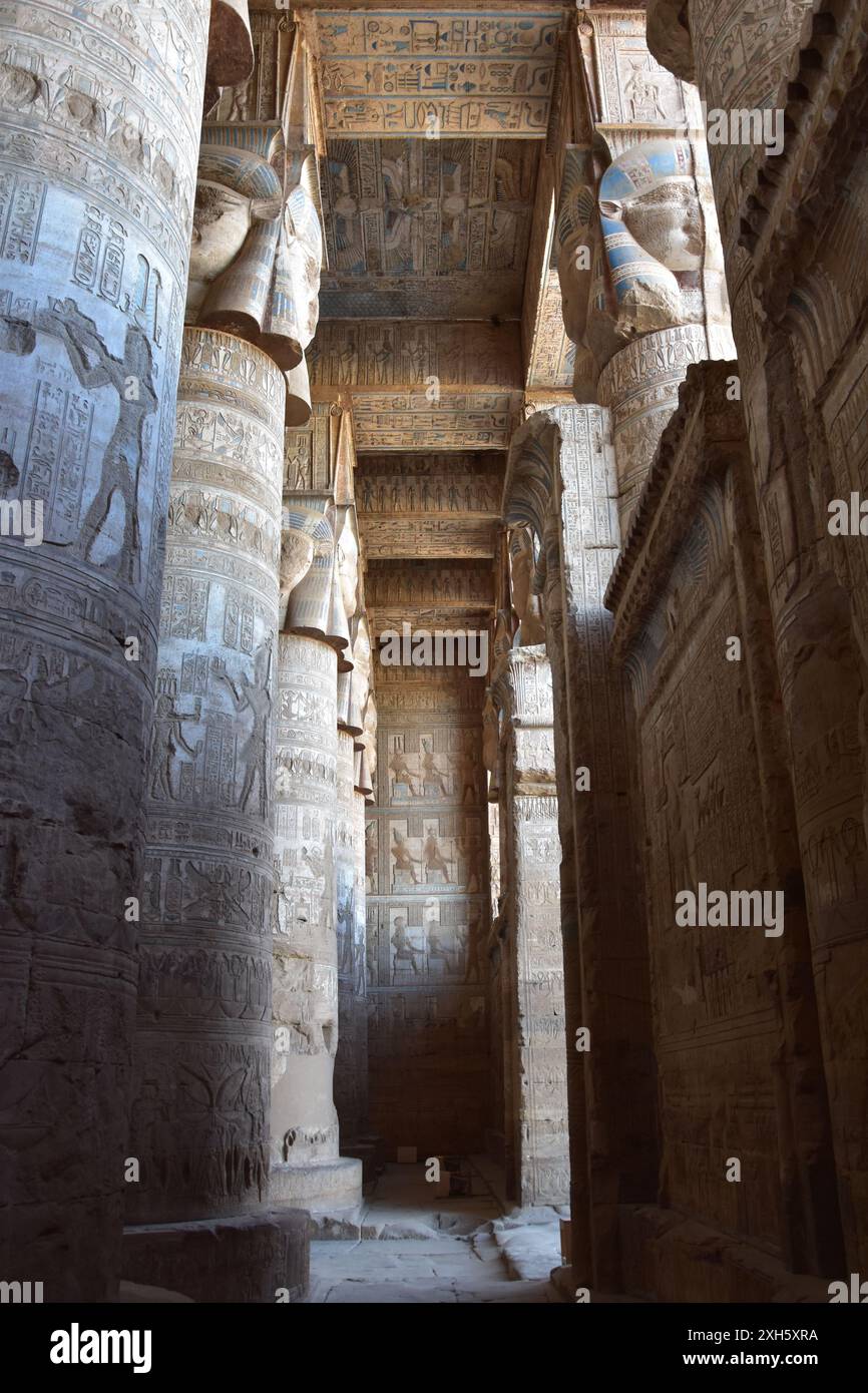 Interior of the Hypostyle Hall at Dendera Temple Complex Stock Photo ...