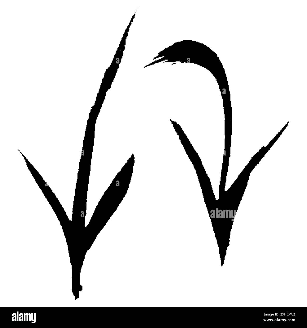 Straight and bent down arrows brush stroke black icon. Hand drawn ...