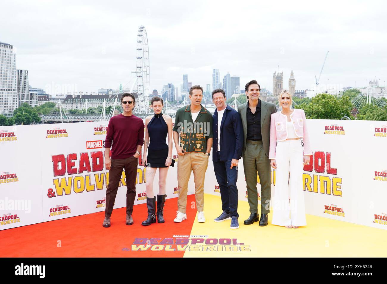 (left to right) Shawn Levy, Emma Corin, Ryan Reynolds, Hugh Jackman ...