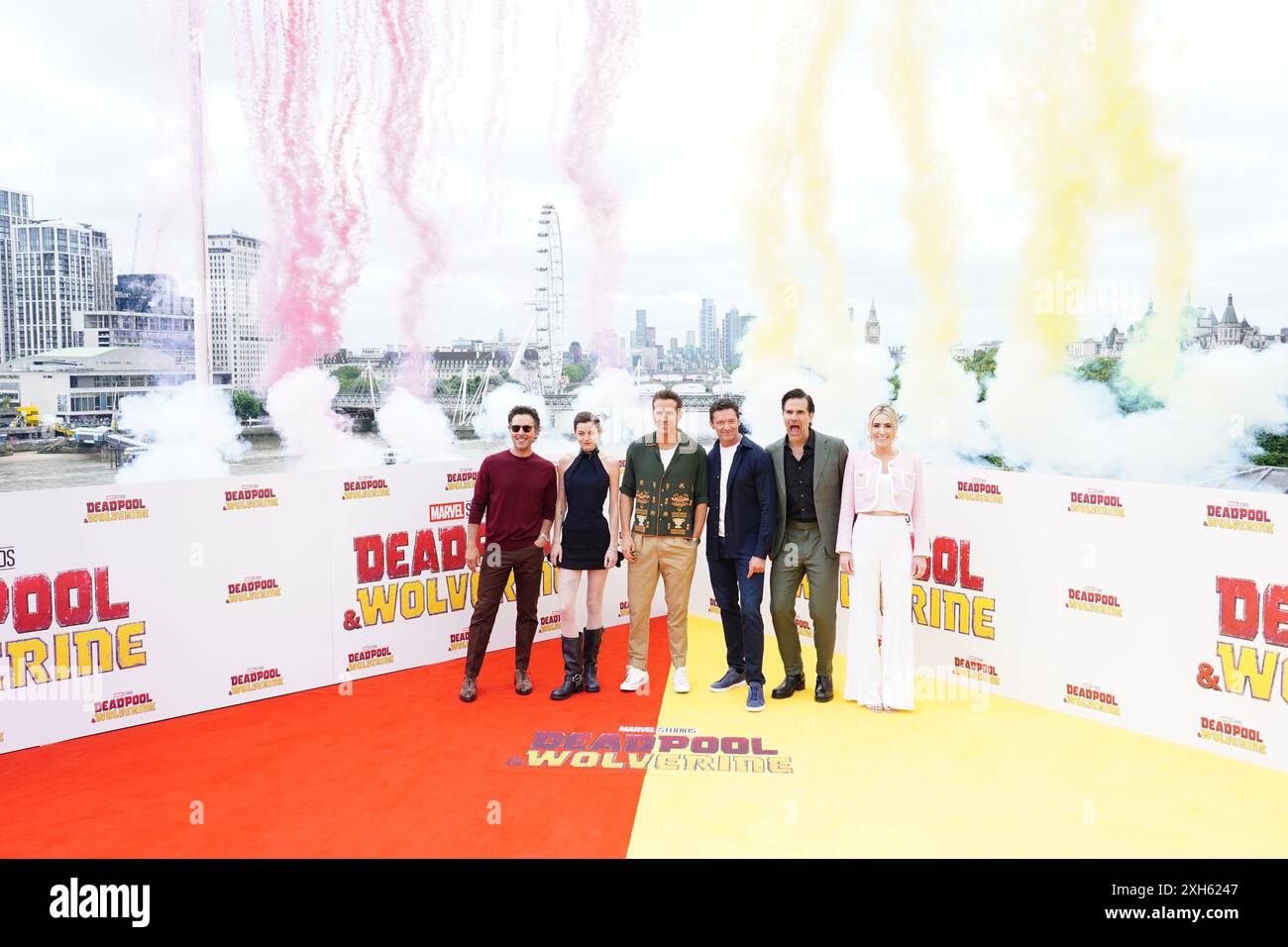 (left to right) Shawn Levy, Emma Corin, Ryan Reynolds, Hugh Jackman ...