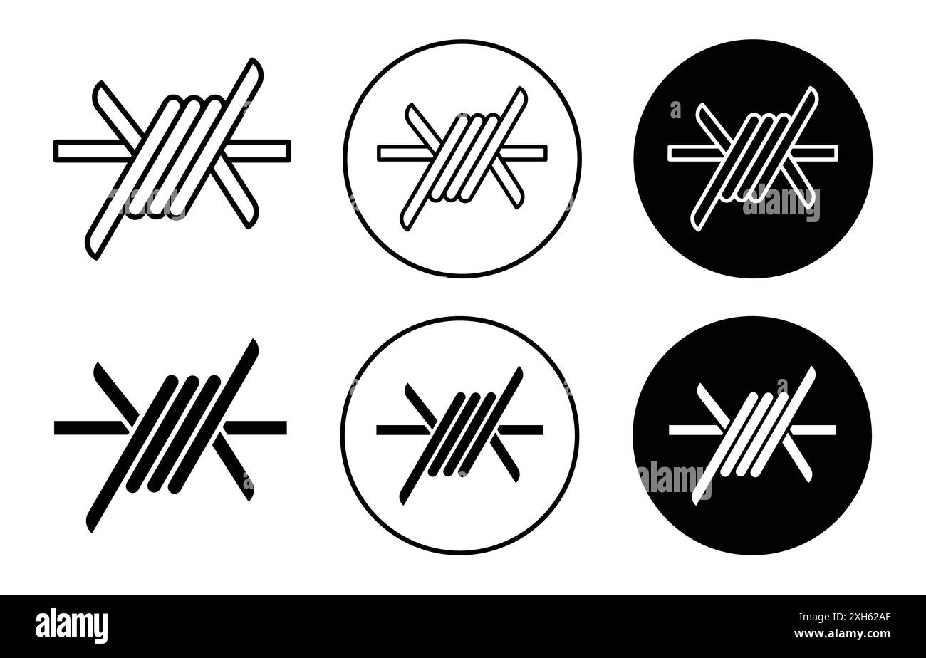 barbed wire icon Vector symbol or sign set collection in black and ...