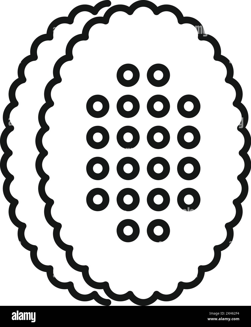 Simple black and white line drawing of round crackers, crispy snack for ...