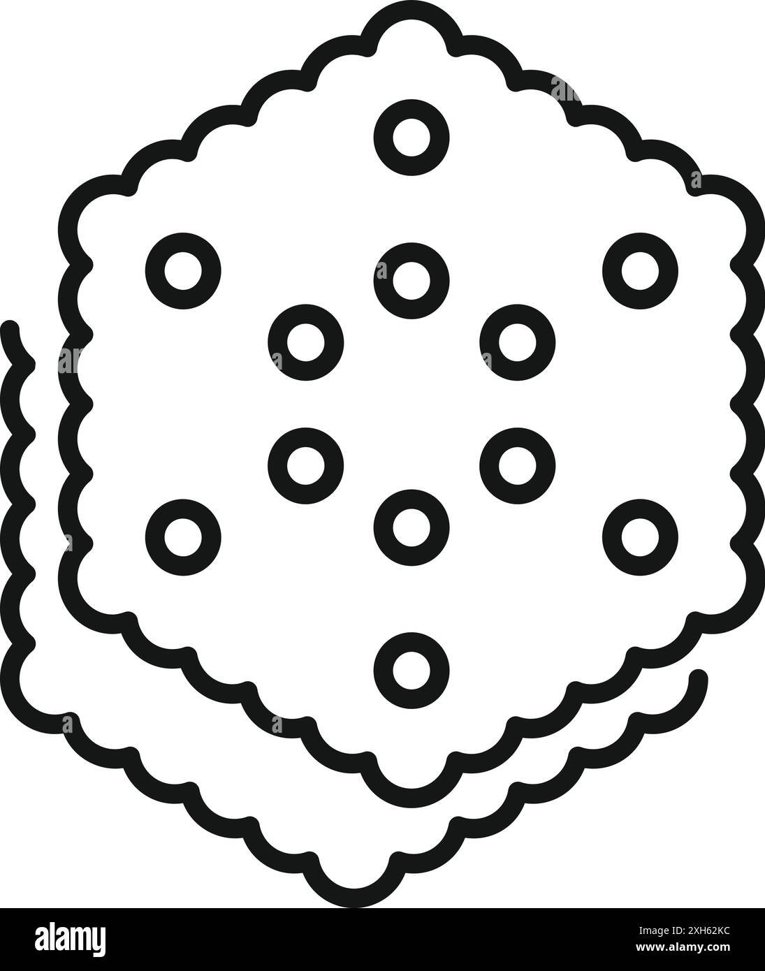 Simple outline icon of two square crackers with holes, one on top of ...